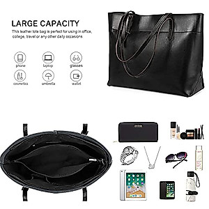 Kattee Vintage Genuine Leather Tote Shoulder Bag for Women Satchel Handbag with Top Handles (Black)