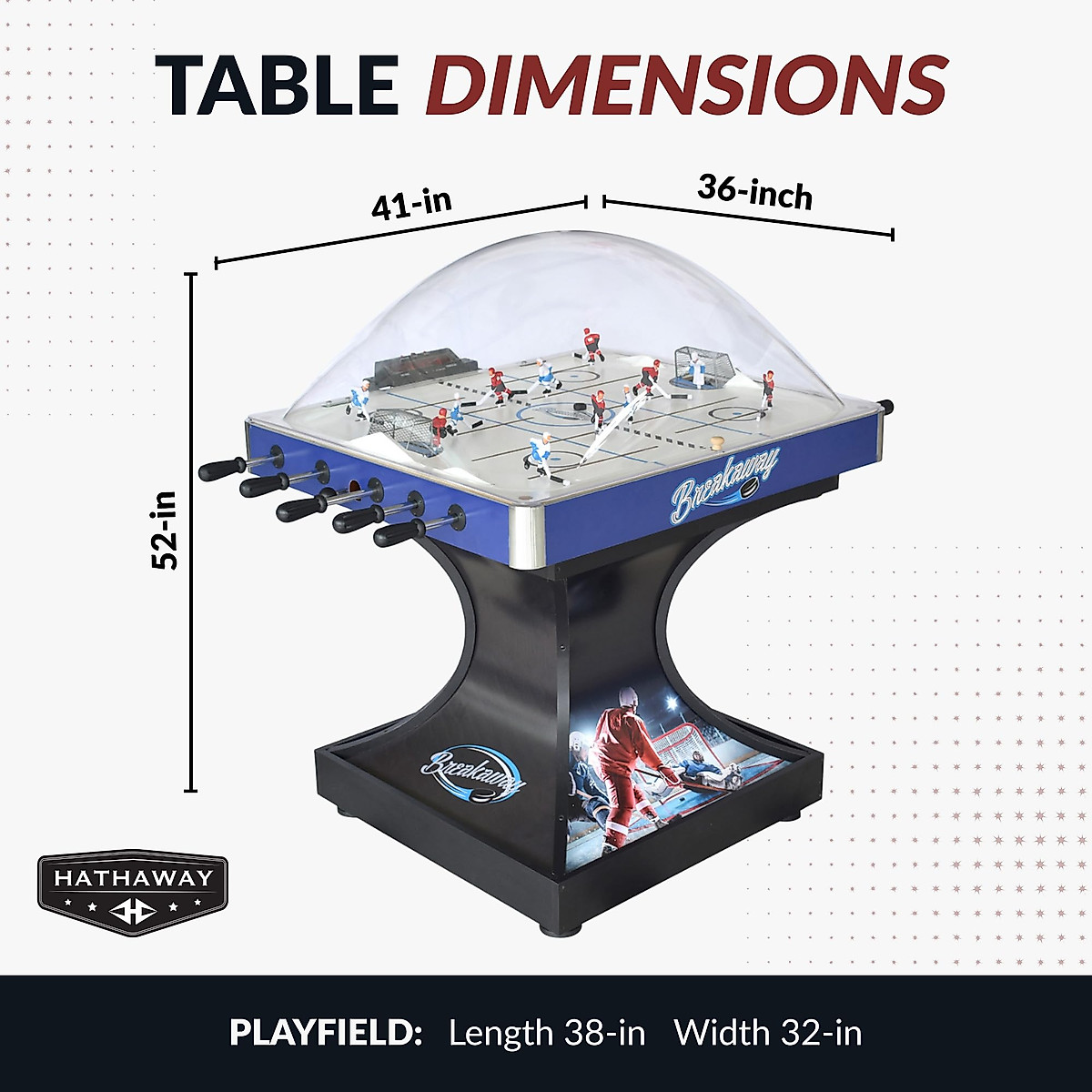 Hathaway Breakaway 41-In Dome Hockey Table for Family Room - With EZ-Grip Handles, Easy-Open Dome Top, LED Scoring Unit, Durable Chrome-Plated Metal Accents & Stable Leg Levelers - Blue/Black Finish