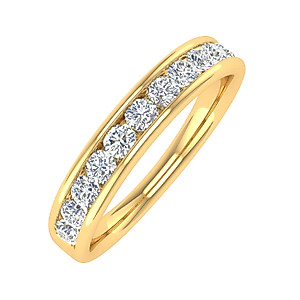 FINEROCK 1/2 Carat Channel Set Diamond Wedding Band Ring in 14K Yellow Gold - IGI Certified (Ring Size 6.5)