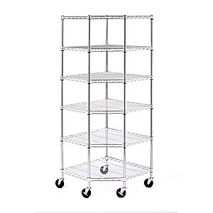 Seville Classics UltraDurable Commercial-Grade 6-Tier NSF-Certified Corner Steel Wire Shelving with Wheels, 28" W x 28" D x 72" H