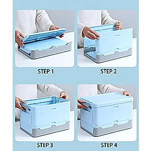 Collapsible Storage Bins with Lid&Handle Stackable Organizer Bins, Blue, 2 Pack