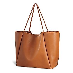Oversize Vegan Leather Tote Women Weekender Bag Shopper Handbag Travel Purse (Brown)