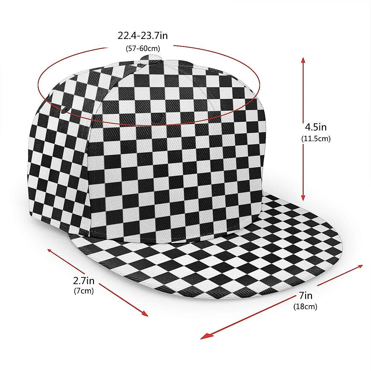 YEGFTSN Baseball Cap Men Women - Black White Checkerboard Adjustable 3D Printed Snapback Flat Bill Hip Hop Hat