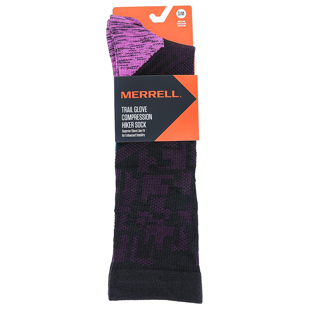 Merrell Adult's Trail Running Compression Over The Calf Socks-Unisex OTC with Arch Support Band, Black Pink, S/M (Men's 5-8.5 / Women's 5-9.5)