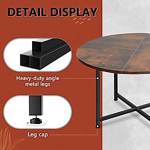 SENIG Round Coffee Table, 2-Tier Coffee Table with Storage Shelf for Living Room, Center Table for Small Spaces, Rustic Brown