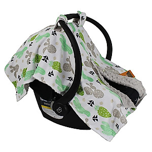Dear Baby Gear - Baby Car Seat Canopy - Infant Car Seats Covers - Carseat Canopies for Boys and Girls - Toddler Carseat Cover with Snap Opening (CC- Cactus Cacti/Light Grey Dot 40"x30")