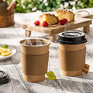 Comfy Package [50 Sets 12 oz. Disposable Kraft Coffee Cups with Black Lids, Sleeves - To Go Paper Hot Cups