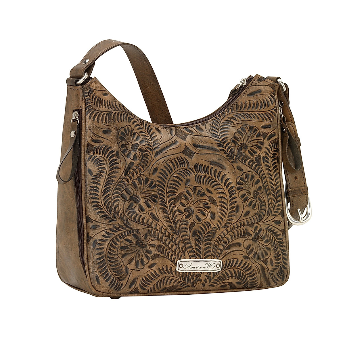 American West Women's Hand Tooled Concealed Carry Shoulder Bag Distressed Brown One Size