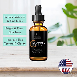 Radha Beauty Natural Vitamin C Serum 2oz, Vitamin C, Vitamin E, Hyaluronic Acid and Aloe, Facial Serum for Anti-Aging Wrinkles, Dark Spots, Fine Lines