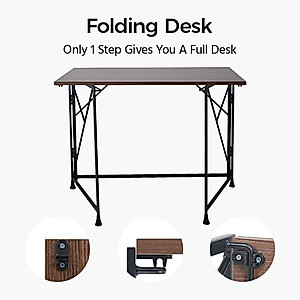 SINKCOL 40" Computer Desk, Folding Writing Desk with Modern Design Study Foldable Desk for Small Space, No Assembly Needed Portable Home Office Desk with Sturdy Metal Frame