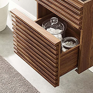 Modway Render 18" Wall-Mount Bathroom Vanity in Walnut-Sink Basin Not Included, 18 Inch