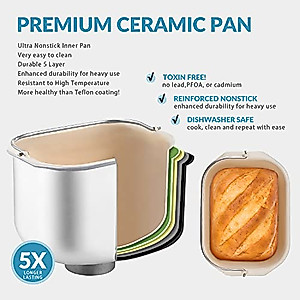 KEEPEEZ Bread Maker Machine, 2LB Premium Stainless Steel Bread Maker, 17-in-1 with Gluten Free, Jam, Yogurt, Dough, Auto Nut Dispenser, Ceramic Pan, 1Hour Keep Warm, 3 Crust Shades, 2 Paddles, Recipes