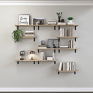 DOLLFIO Floating Shelves, 10 Sets Wall Shelves, Wooden Floating Shelves for Wall Décor, Wall Mounted Floating Shelf for Bathroom Storage, Floating Book Shelves for Wall, Bedroom, Living Room – Brown