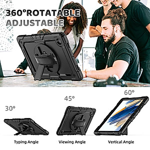 BLOSOMEET Case for Samsung Galaxy Tab A8 10.5 Inch 2022 SM-X200/X205/X207 with [Tempered Glass Screen Protector],Case for Galaxy Tab A8 w/S Pen Holder Stand Hand Strap &Shoulder Strap,Black