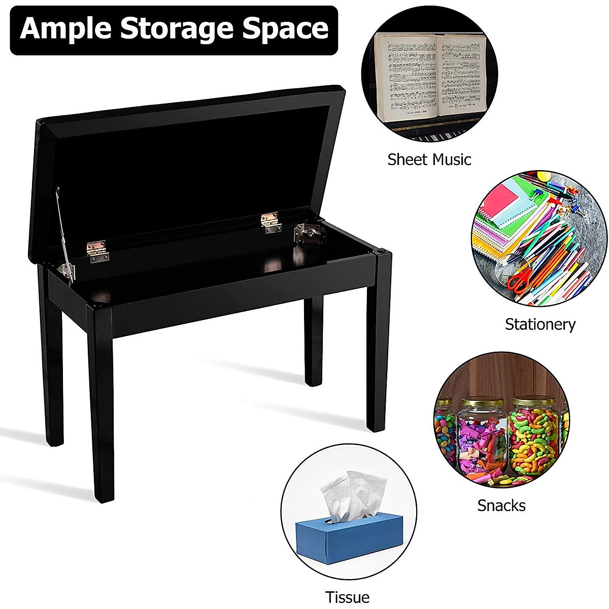 GOFLAME Duet Piano Bench, Black, PU Leather, Solid Wood Construction, Hidden Music Storage, 360 lbs Load Capacity, 29.5" x 14" x 19.5"