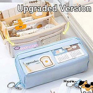 AuraGlor Big Capacity Pencil Case 8 Compartments Large Pencil Pouch Pen Bag Pencil Box Holder Organizer Simple Storage Aesthetic Stationery Cosmetic for Adults Men Women Office Essentials (White)