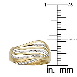 Kooljewelry 10k Two-tone Gold Diamond-cut Wave Design Ring (size 7)