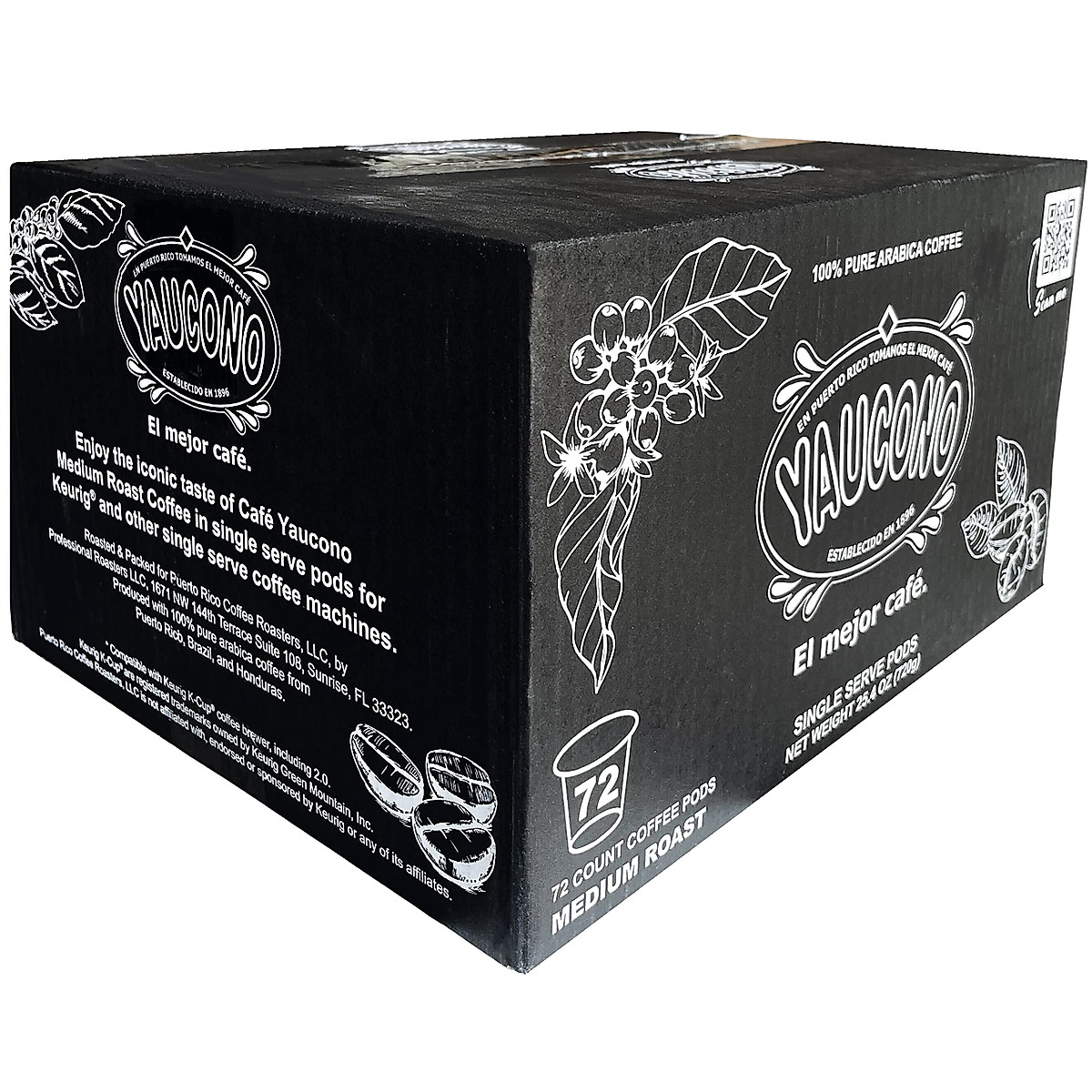 Yaucono Ground Medium Roast Arabica Coffee Single-Serve Pods, 72 Count, Compatible with Keurig K Cup Brewers