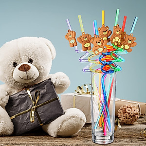 24 Pieces Bear Party Favor Bear Party Straws Reusable Bear Straws Kids Bear Drinking Straw for Bear Baby Shower Birthday Party Supplies with 2 Cleaning Brushes
