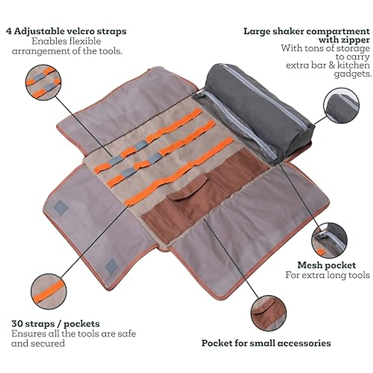 Barillio Bartender Bag Travel Bartender Bag | Waxed Canavs Bar Kit Bag for Carrying Bar Tools | Professional Bartender Roll with Shoulder Strap for Perfect Storage (Bag Only)…