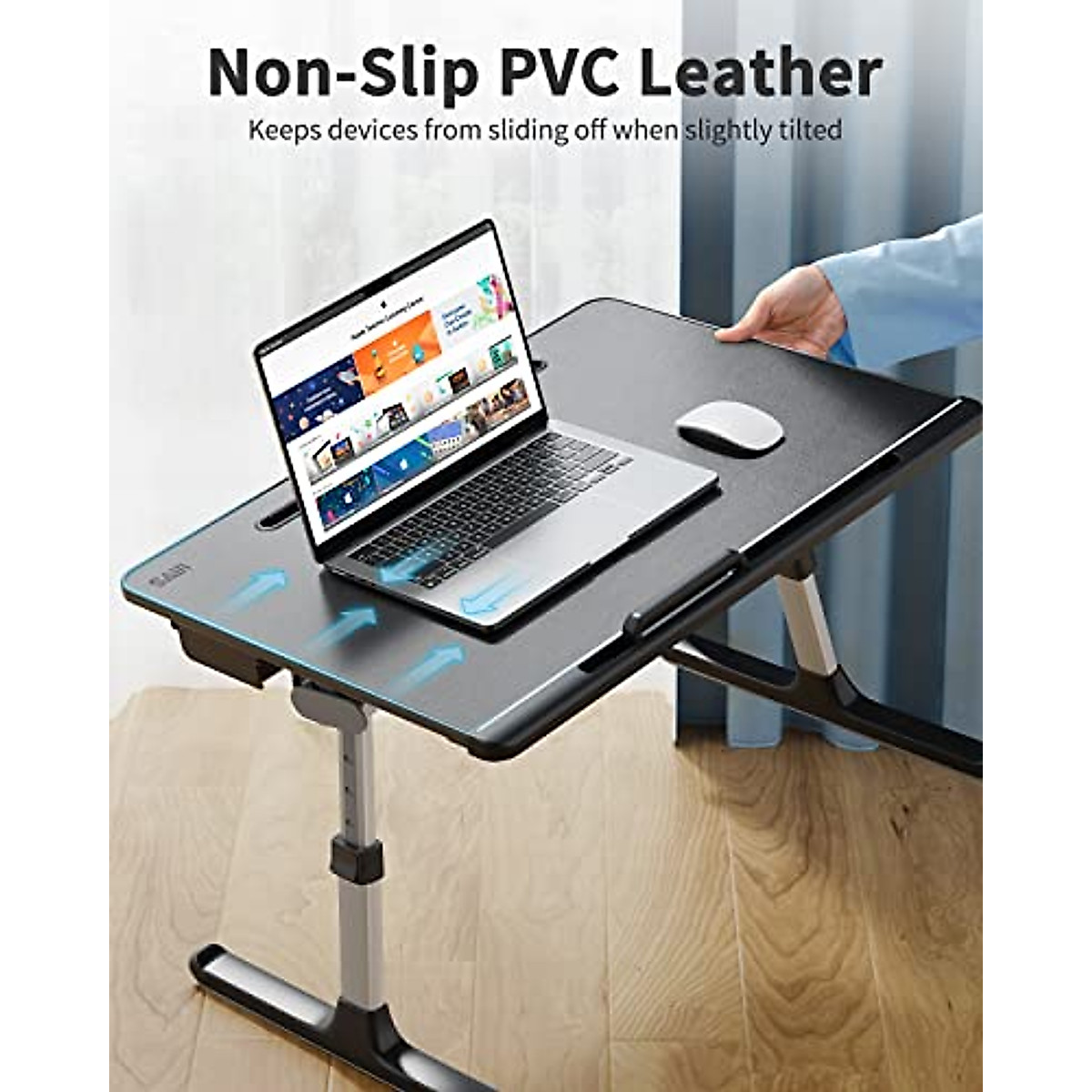 Laptop Bed Tray Table, SAIJI Adjustable Bed Desk for Laptop, Lap Desk for Laptop, Extra Large Super Stable Foldable Laptop Stand with Drawer for Eating, Working, Writing, Gaming, Drawing(Black)