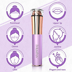 Mini Portable Facial Hair, Lips and Chin Removal Trimmer for Women, Facial Painles Epilator Pen, 18K gold-plated 13mm hypoallergenic rotary head. 360° LED light for Instant and Painless Hair Removal