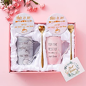 JOYOFUN Couple Coffee Mugs,Wedding Gifts Engagement Gifts for Newlyweds Couple Ceramic Marble Mugs Set Bridal Shower Gifts Marriage Gifts Valentine's Day Anniversary Ideal Cups Gift(14 oz)