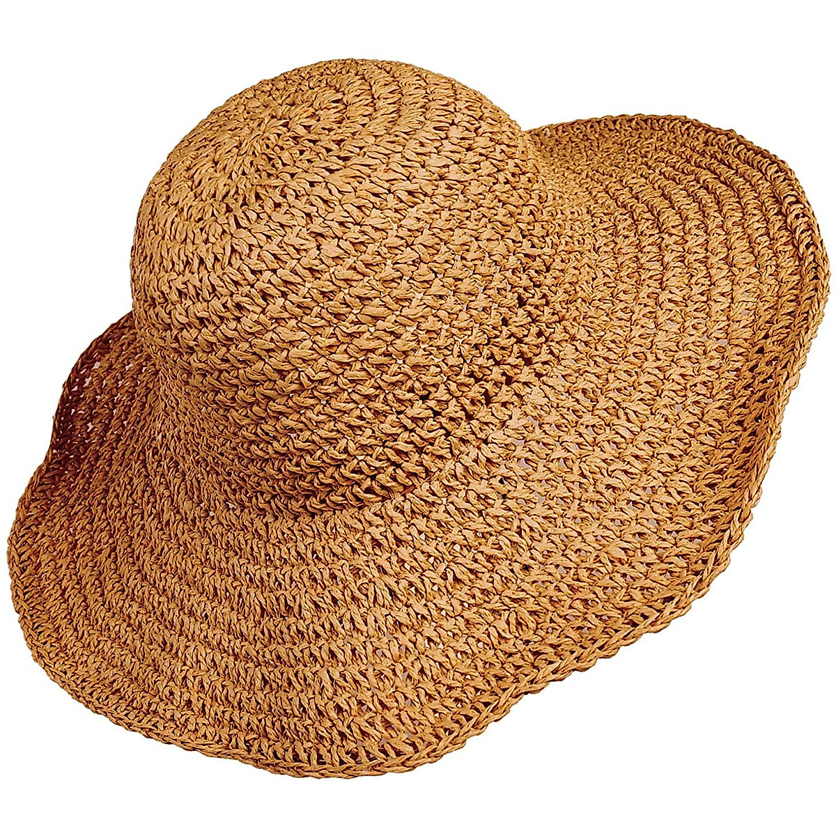 Women Straw Hat Wide Brim Beach Sun Cap Foldable Large Lady Floppy 100% Natural Paper Braided for Travel Decoration Summer Vacation Soft Lightweight and Breathable (Brown)