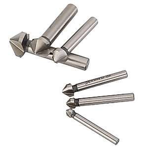 Dtacke 6PC 90 Degree 3 Flute Chamfering End Mill Cutter Drill Bit HSS Chamfer Countersink Bits Set