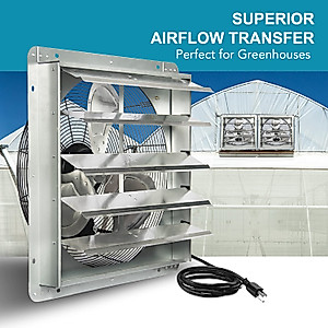 VENTISOL 20 Inch Shutter Exhaust Fan Wall Mounted, Aluminum with 1.65 Meters Power Cord Kit,High Speed 3500CFM, Ventilation fan for Garage,Greenhouse,Attic,Shed,Shop，Black