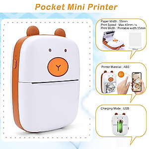 Vickes Mini Printer for iPhone and Android, Wireless Mini Photo Printer Label Printer, Portable Bluetooth Mini Thermal Printer for Printing Label, Journal, Study Note, Compatible with iOS & Android