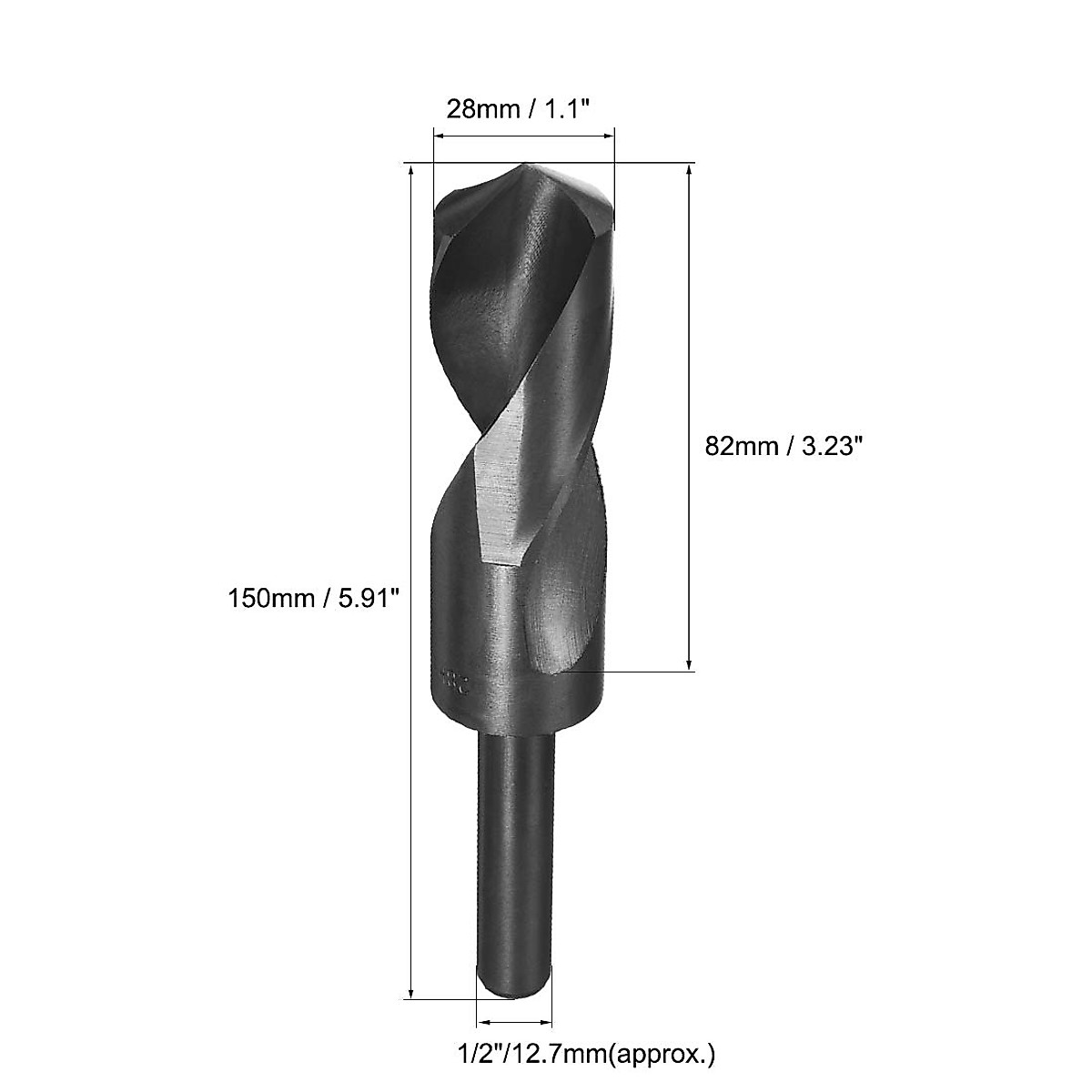 uxcell Reduced Shank Drill Bit 28mm Black Nitride Coated with 1/2 Inch Straight Shank, High Speed Steel HSS 9341 Twist Drill Bit for Stainless Steel Alloy Metal Plastic