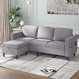 ADOWORE 90inch l Shape Couch for Living Room,3-Seater L Shape Sectional Couch L Shape for Small Space,Small Convertible Sectional Sofa w Ottoman for Apartment