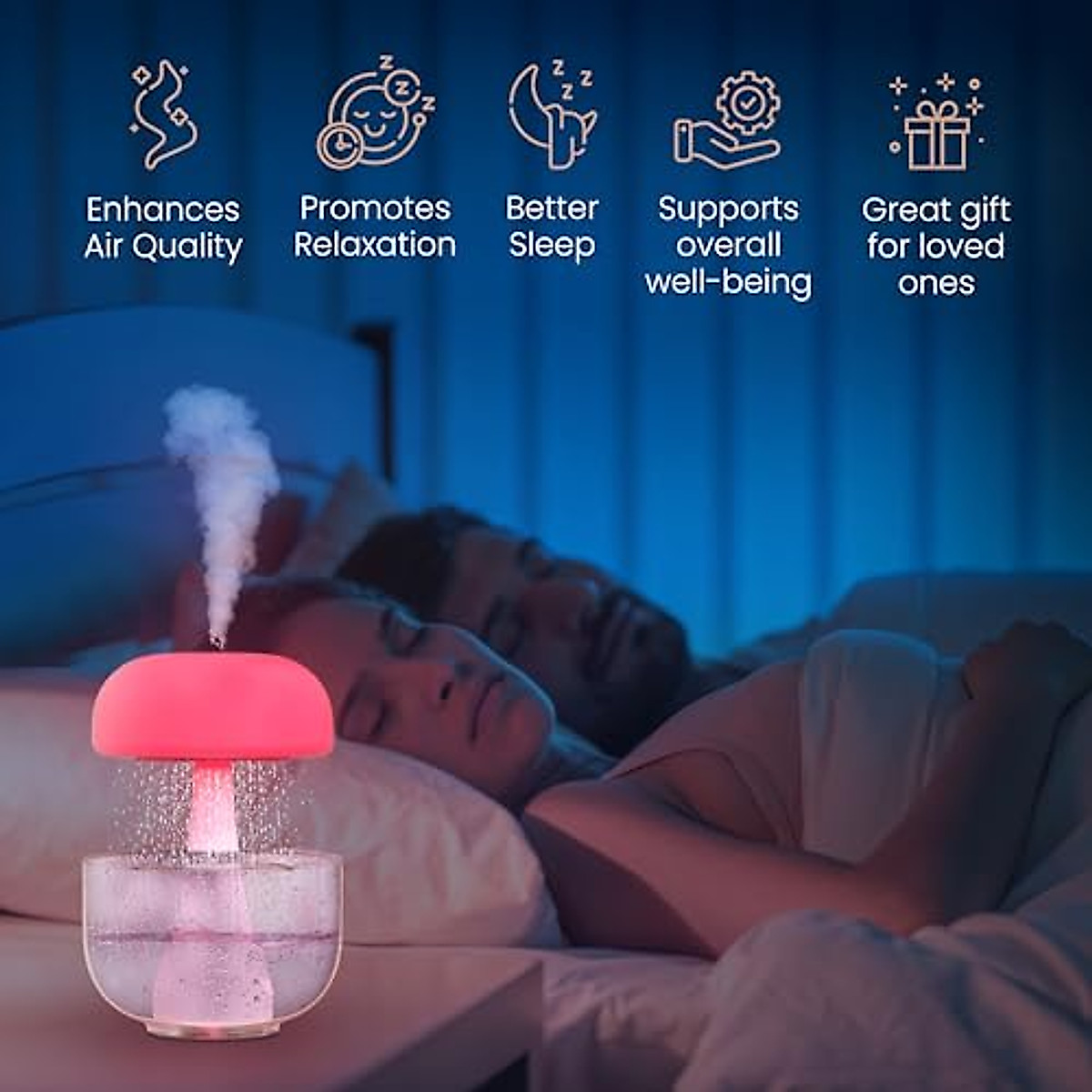 RAINDROPZ Rain Cloud Humidifier by Hugo & Jude - Oil Diffuser, Rain Sounds for Sleeping & Mushroom Night Light. Anti-Splash Mushroom Humidifier for Better Sleep & Wellness. (Excl. Essential Oils)