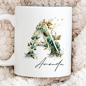 Gossby Personalized Custom Mug (A) Personalized Alphabet Customized Coffee Mug Cup Gift for Girlfriend/Wife/Mom/Sister, Personalized White Ceramic Mug 11oz 15oz Gifts for Special Day