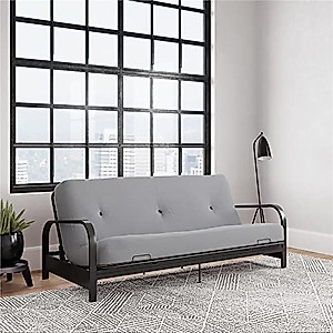 DHP Brax Black Metal Arm Full Size Frame with 6” Thermobonded High Density Polyester Fill Futon Mattress, Herringbone