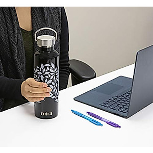 MIRA Alpine Stainless Steel Vacuum Insulated Water Bottle with 2 Lids, Sports Thermos Flask Keeps Cold 24 Hours, Hot 12 Hours, Reusable Hydro Bottle - 25 oz (750 ml) Jasmine Leaves