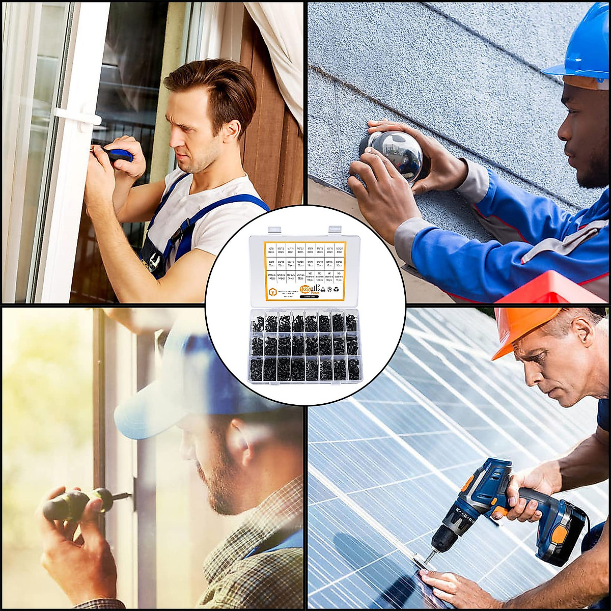 1225 Pcs M2 M3 M4 M5 Hex Button Socket Head Cap Screws Bolts Nuts Flat Washers Assortment Kit, Carbon Steel Black Machine Screws and Nuts and Bolts and Washers Set(1225Black)