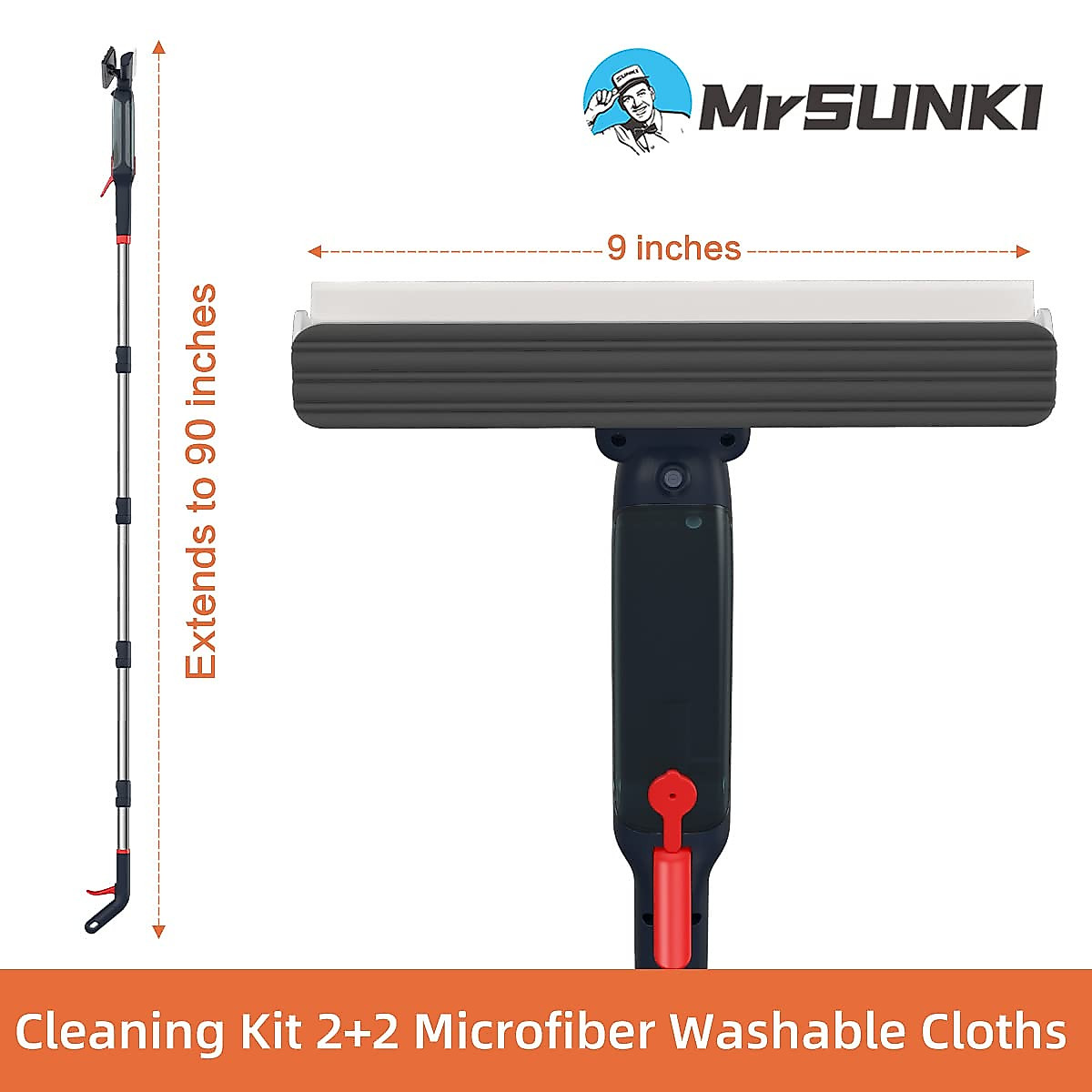 MRSUNKI 4 in 1 Water Spray Squeegee Window Cleaner with Sewage Collection Scraper 90" Window Cleaning Tool Kit with Extension Pole Telescopic Window Washing Equipment with 3 Replaceable Pads