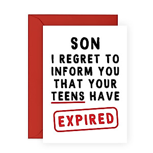 CENTRAL 23 Son Birthday Cards From Mom Dad Parents - Your Teens Have Expired - 20th Birthday Card For Him - Age Twenty - Funny Birthday Card For Him - Comes With Stickers
