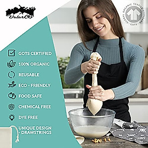 Organic Cheesecloth Nut Milk Bag Strainer 2-Pack, GOTS Certified Cheese Cloths for Straining Food, Yogurt, Juice, Cold Brew Coffee & Tea Filter - Reusable Butter Muslin Greek Yogurt Strainer