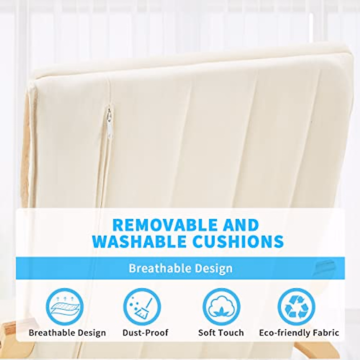 JOMEED Rocking Chair, Rocking Armchair with Fabric Padded Seat,Wooden Based, Adjustable Footrest for Living Room, Bedroom, Balcony, Nursery Room