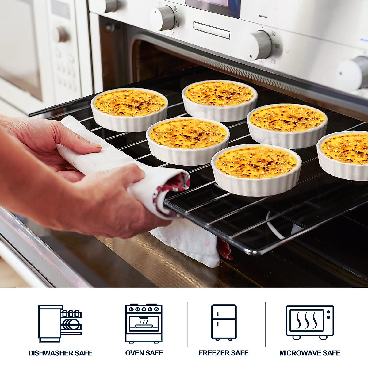 Ramekins 8 oz-Delling Creme Brulee Ramekins, Round Fluted Quiche Dishes Tart Pan, Oven Safe Ramekins for Baking, Souffle, Ramekins Set of 6, White