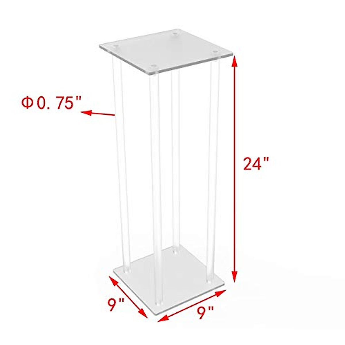 9 L X 9 W X 24" Tall Clear Acrylic Riser Transparent Plexiglass Pedestal Table Display Podium Glorifier Riser Stand Centerpiece Flower Sculputure Merchandise Lamp Book Stand 10043