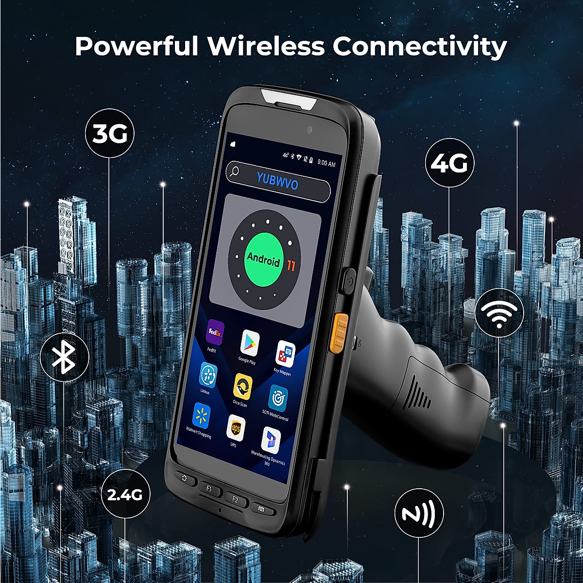 Android 11 9000mAh Barcode Scanner with Pistol Grip IP65 Rugged PDA Handheld with Zebra SE4710 Scanner, NFC 3G 4G Bluetooth GPS Wi-Fi QR 1D 2D Barcode Scanner, Removable Battery