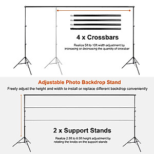 Backdrop Stand Photo Video Studio, 10Ft Wide Adjustable Backdrop Stand, Background Support System Kit with Clamps Carry Bag