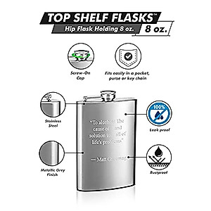 Hip Flask Holding 8 oz - Metallic Grey, Stainless Steel, Laser Welded, Leakproof, Powdercoated Rustproof Finish