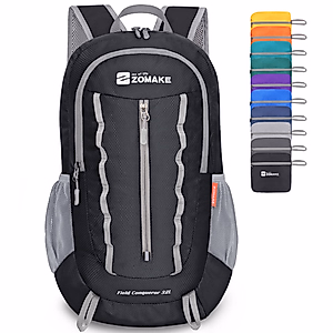 ZOMAKE Packable Hiking Backpack Water Resistant:32L Lightweight Foldable Backpacks - Small Packable Back Pack for Travel Camping Hiking Women Men (Black)