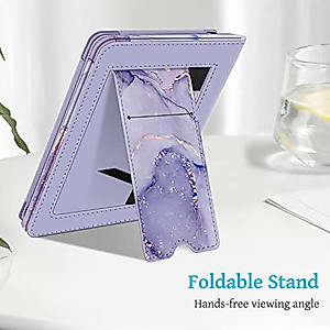 Fintie Stand Case for 6" All-New Kindle (2022 Release) - PU Leather Cover with Card Slot & Hand Strap for Kindle 2022 11th Generation Model No. C2V2L3 (NOT fit Paperwhite or Oasis), Lilac Marble