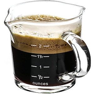 QWORK Espresso Shot Glass with Handle, 2 Pack 3-Ounce Double Spout Glass Measuring Cup Triple Pitcher Milk Cup with Two Scales (OZ&ML)